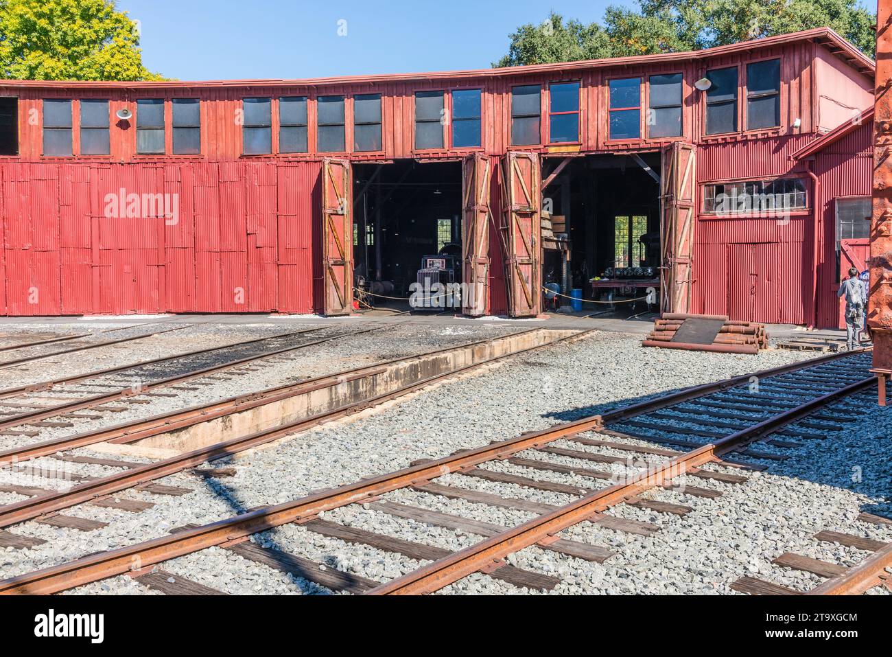 Sierra Railroad Shops railroad tracks leading out of the round house in ...
