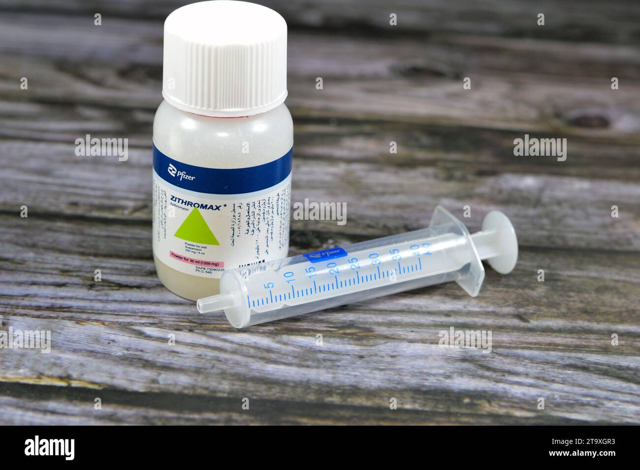 Cairo, Egypt, October 8 2023: Zithromax Azithromycin suspension powder ...