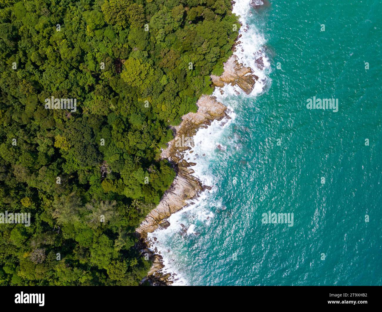 Bird eye view seashore with big wave crashing on rock cliff. Beautiful ...
