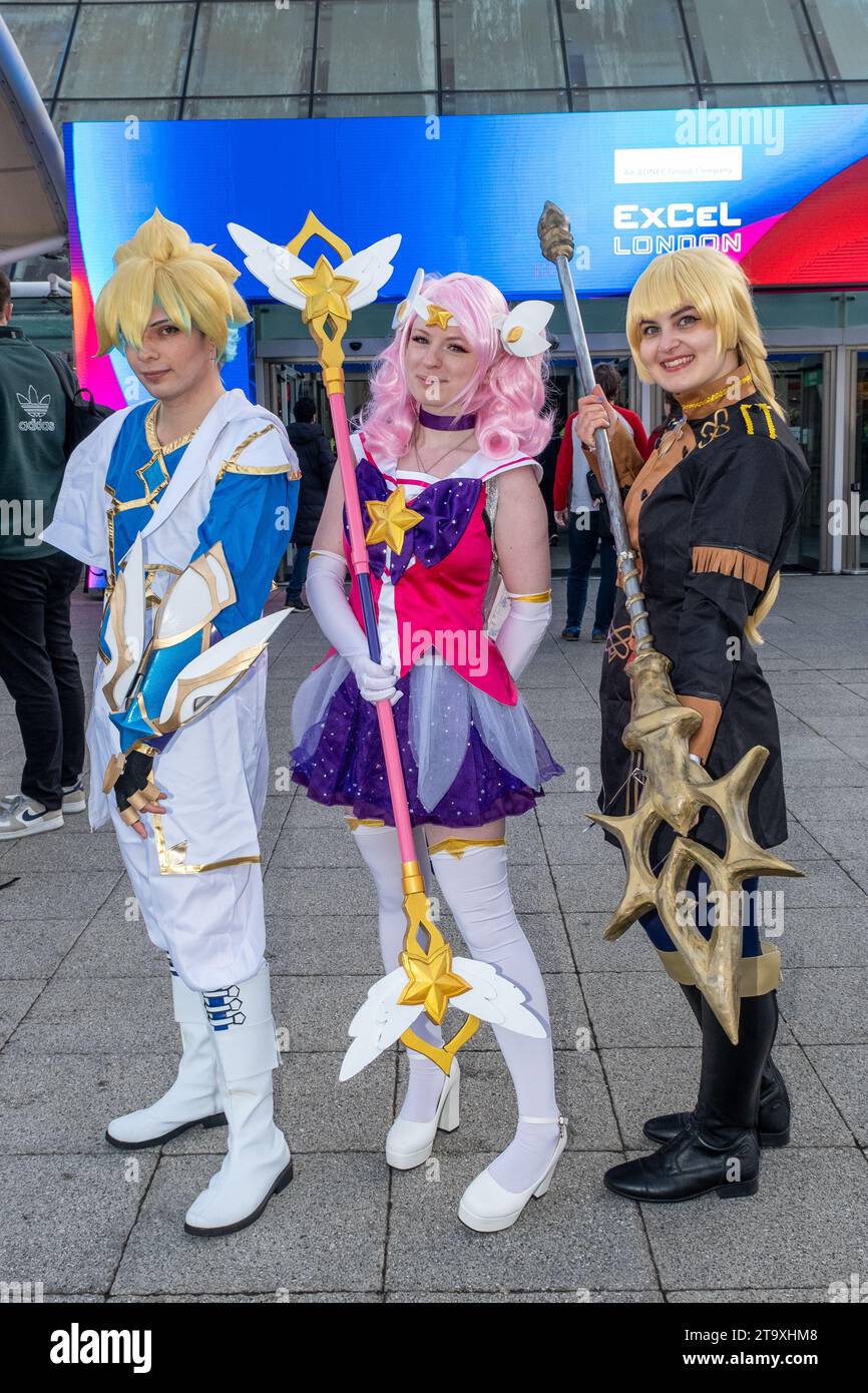 Cosplayers attend the first day of MCM Comic Con London at the ExCeL ...