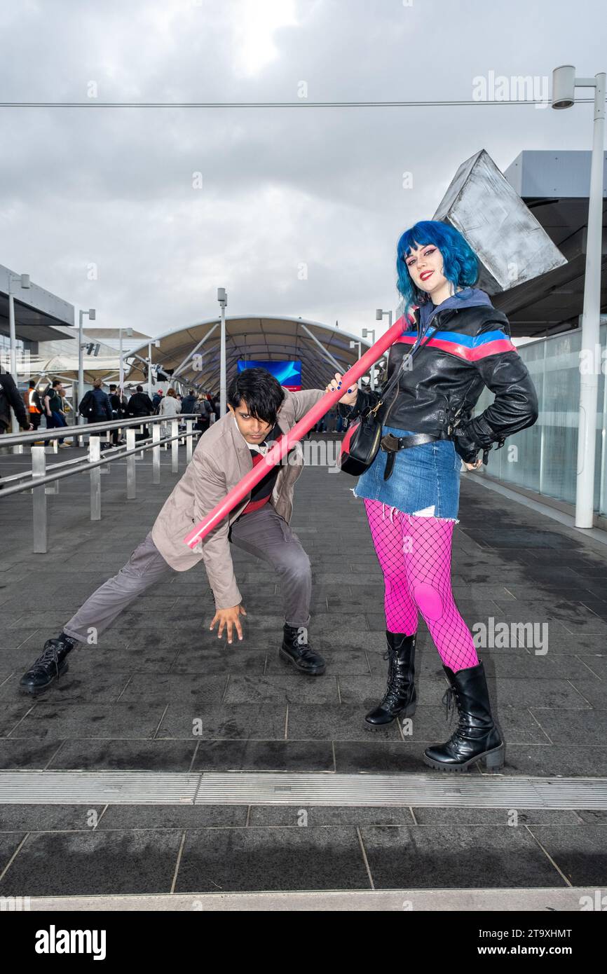 Cosplayers attend the first day of MCM Comic Con London at the ExCeL ...