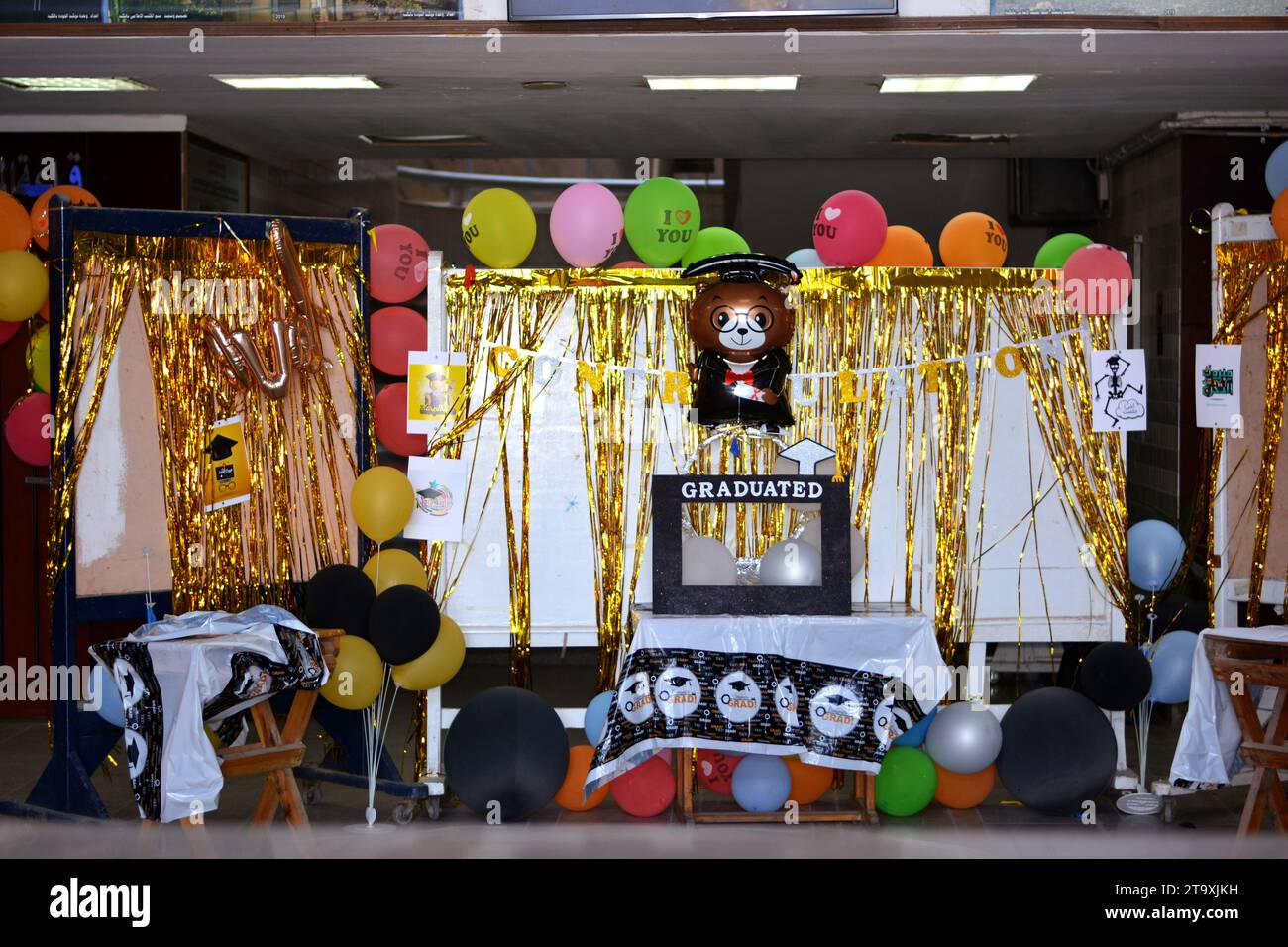 Cairo, Egypt, July 11 2021: preparations for a graduation party ...