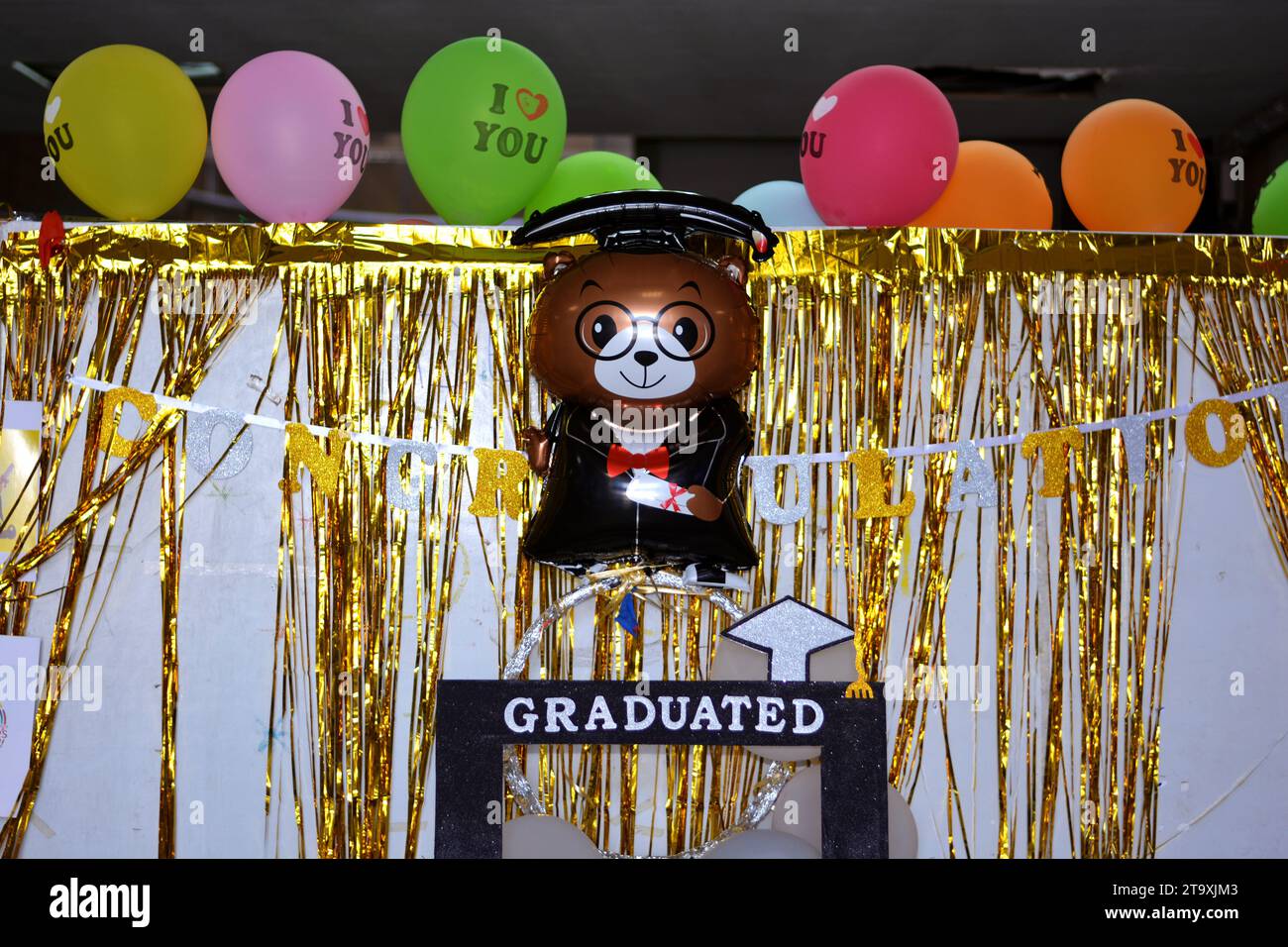 Cairo, Egypt, July 11 2021: preparations for a graduation party ...