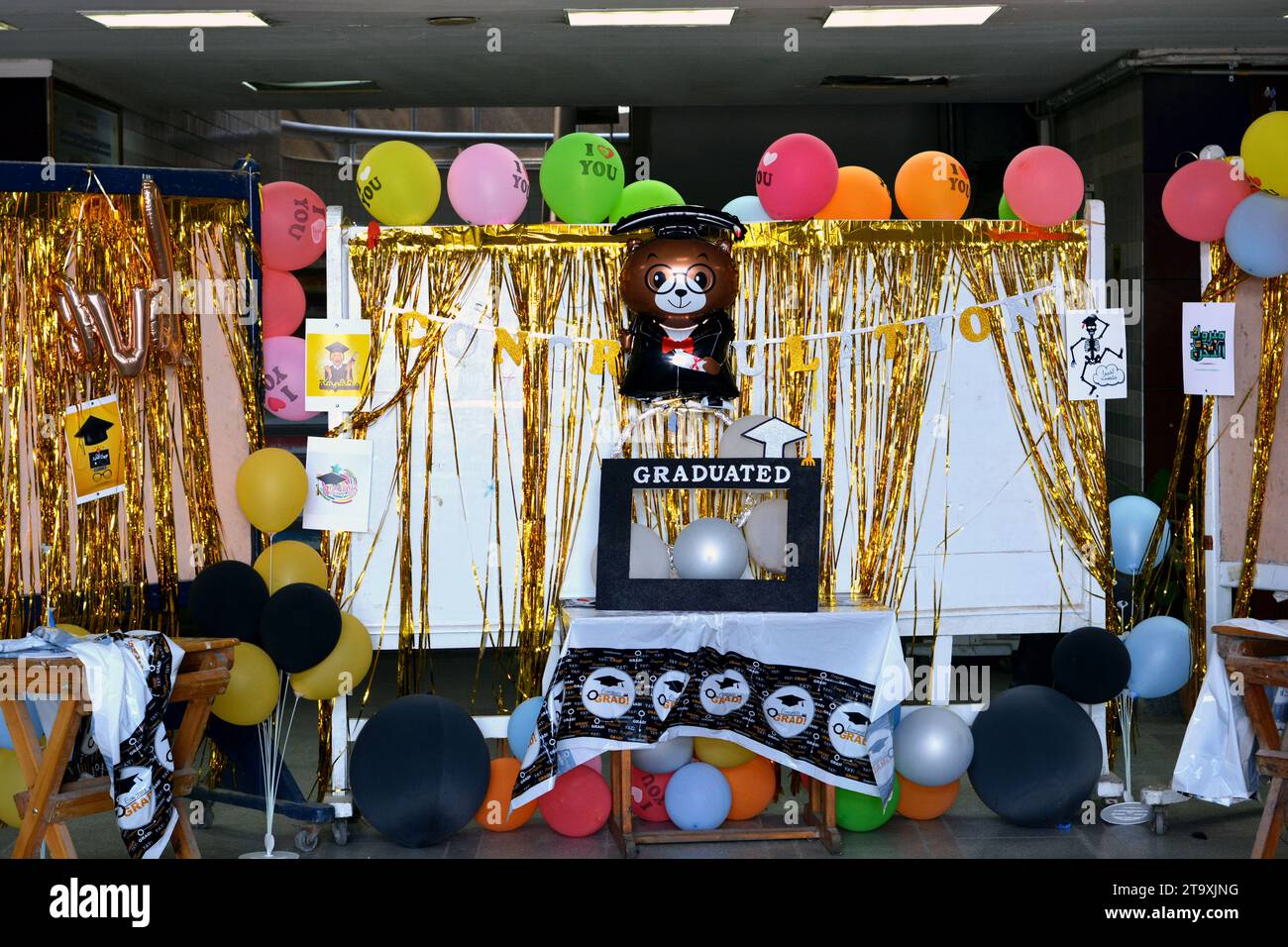 Cairo, Egypt, July 11 2021: preparations for a graduation party ...