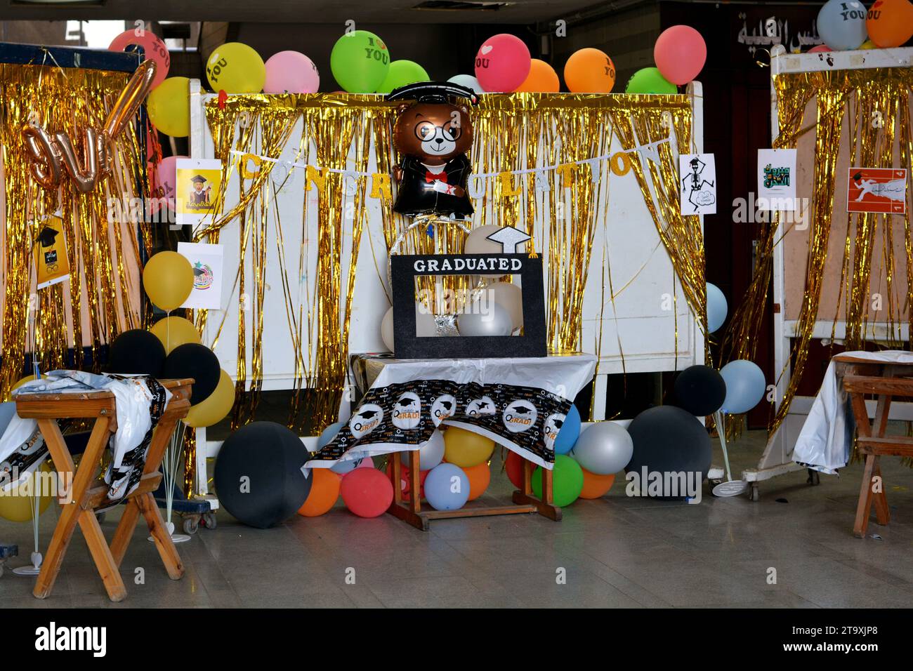 Cairo, Egypt, July 11 2021: preparations for a graduation party ...