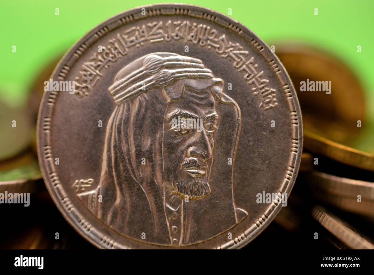 Obverse side of an Egyptian one pound coin, 1 LE coin year 1976, 1396 ...