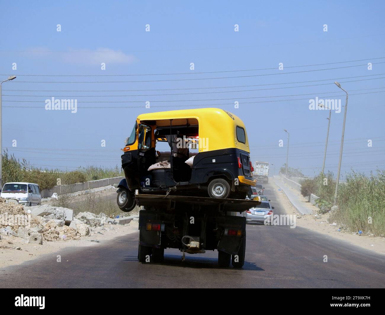 Alexandria, Egypt, September 9 2022: tow recovery transporter flatbed ...