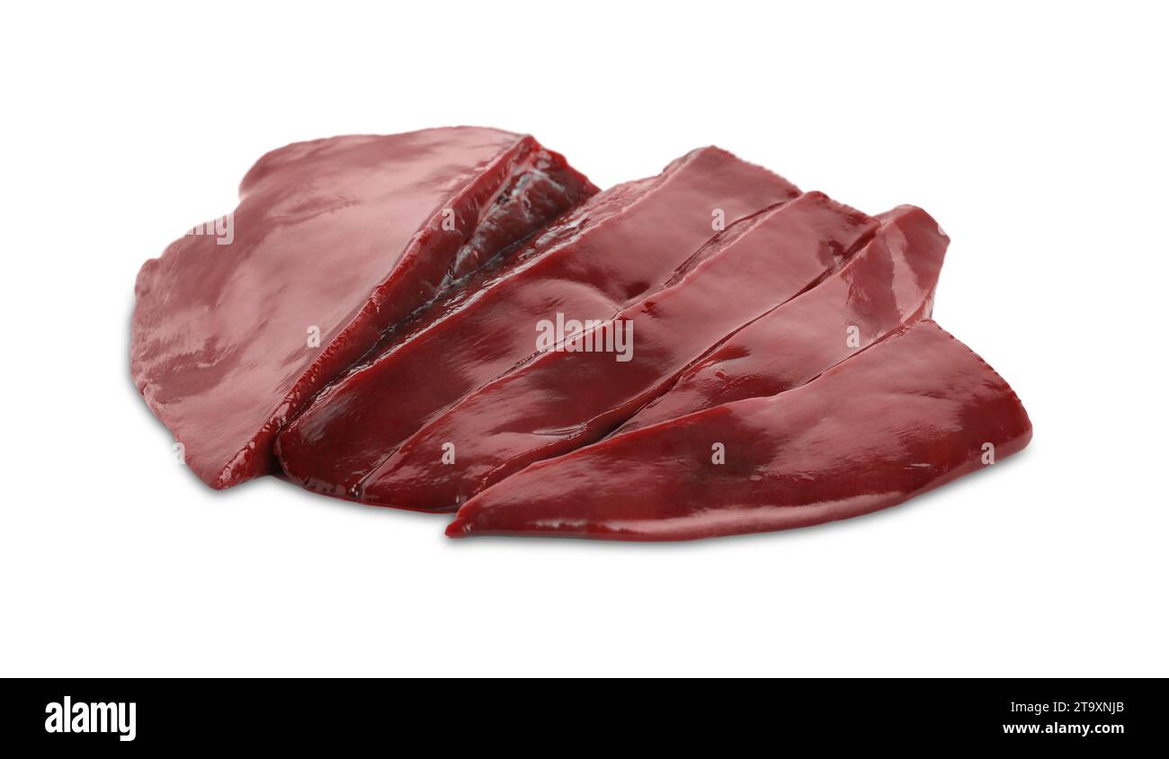 Cut raw beef liver isolated on white Stock Photo - Alamy