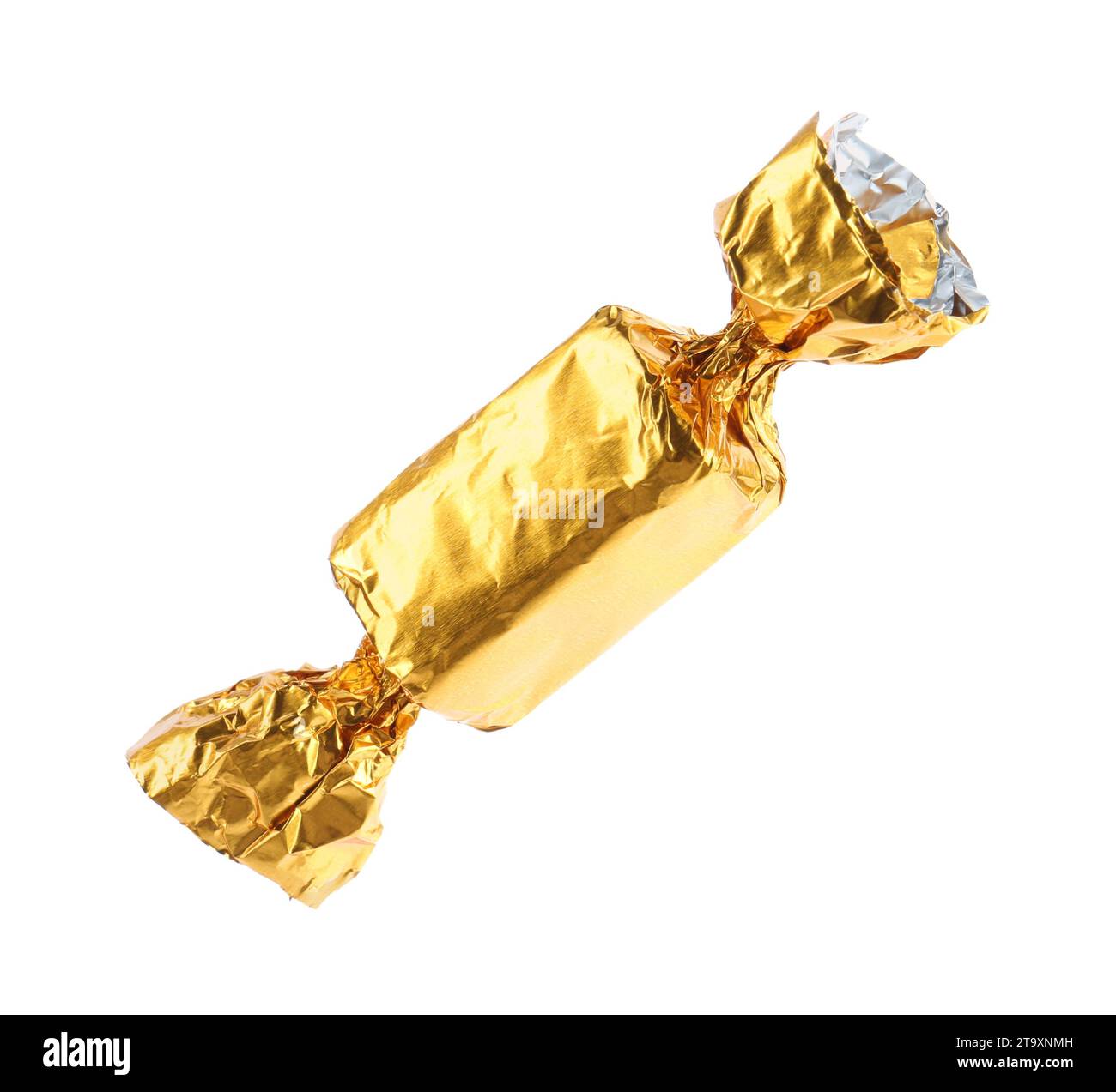 Tasty candy in golden wrapper isolated on white Stock Photo - Alamy