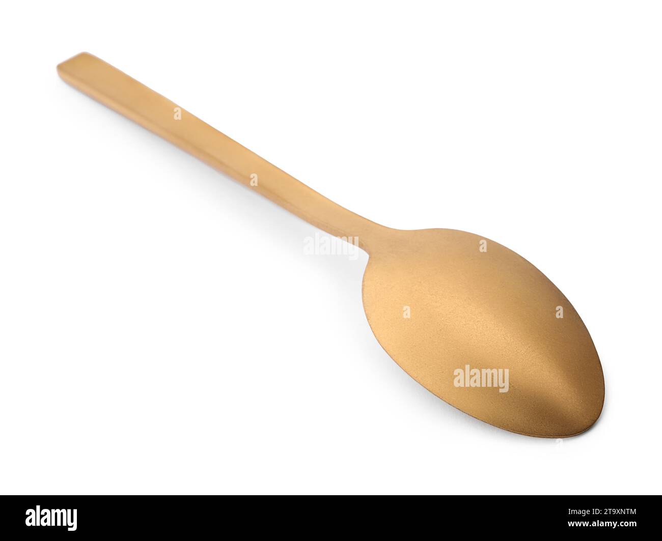 One new golden spoon isolated on white Stock Photo - Alamy