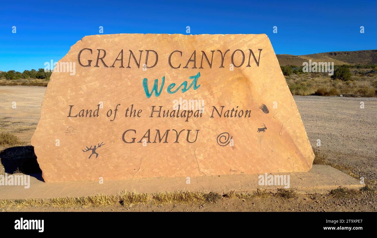 Grand Canyon West Sign Land of the Hualapai Nation Stock Photo - Alamy