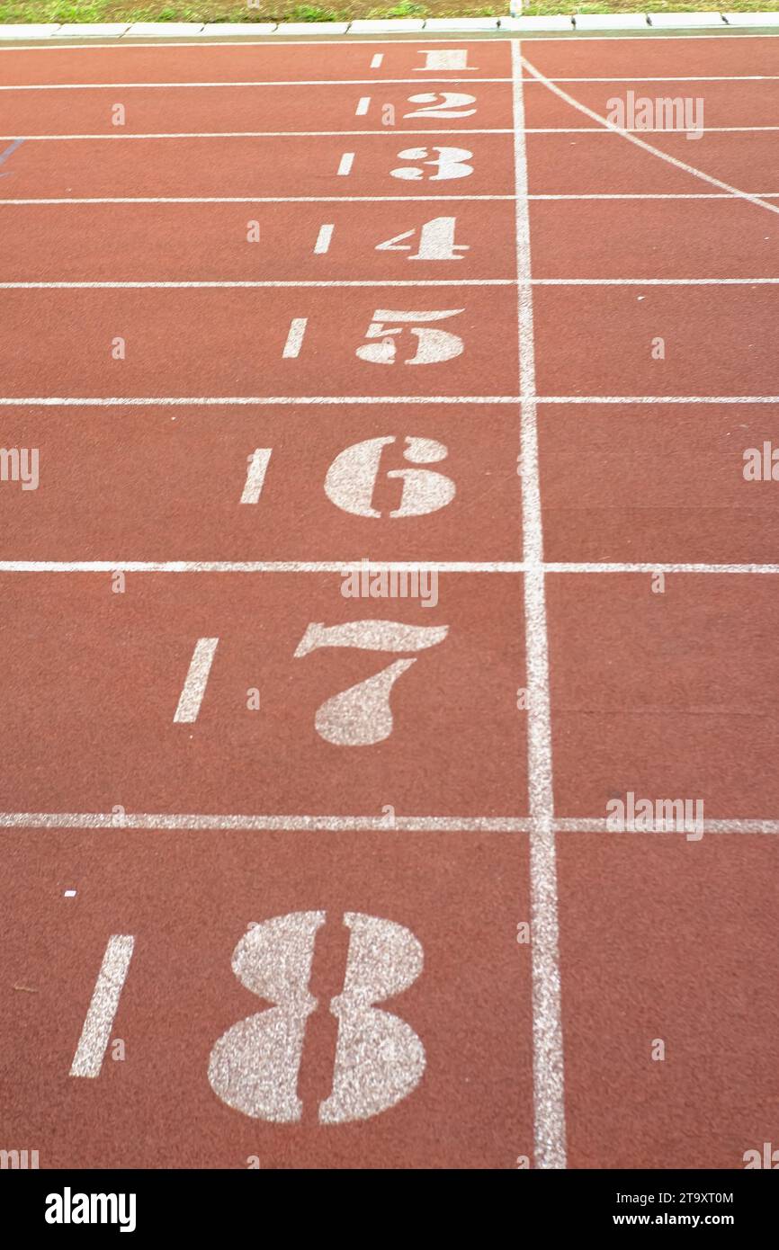 the numbers on the running track are red at Benteng Stadium Stock Photo ...