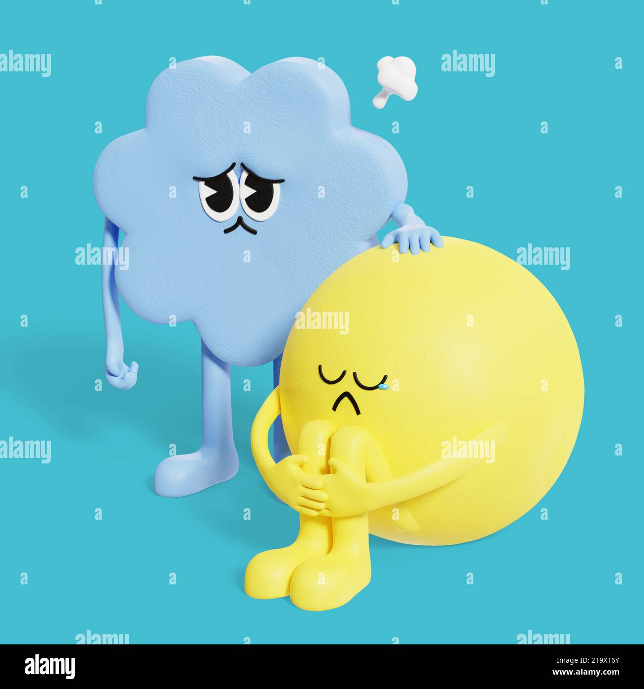 character soothing a depressed friend 3d graphic Stock Photo - Alamy