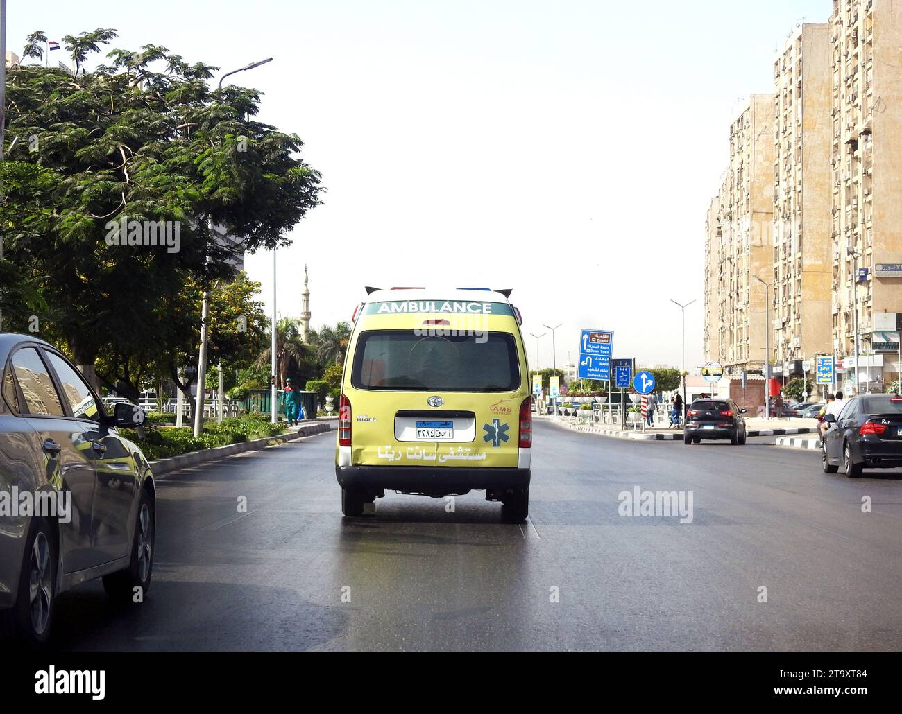 Cairo, Egypt, September 24 2022: Ambulance on road responding for an ...