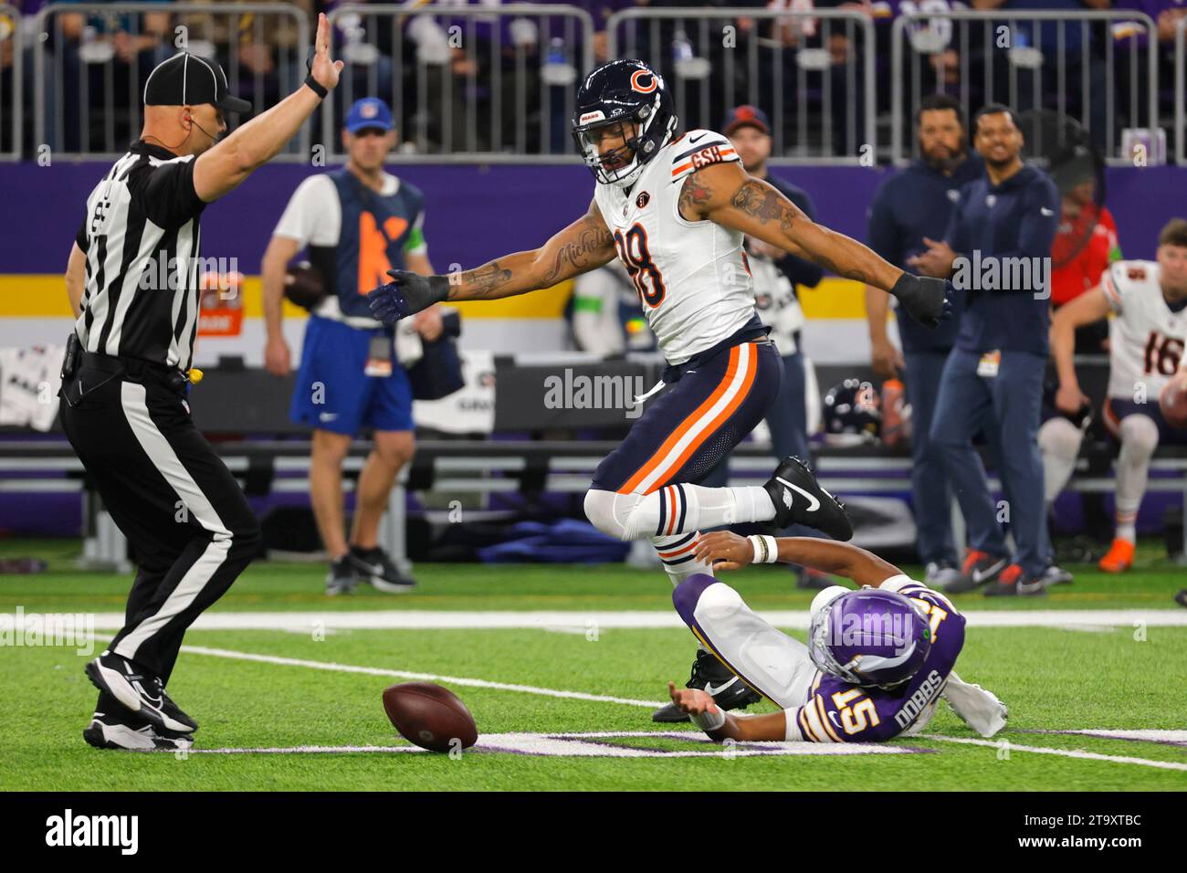Chicago Bears defensive end Montez Sweat (98) celebrates after sacking ...