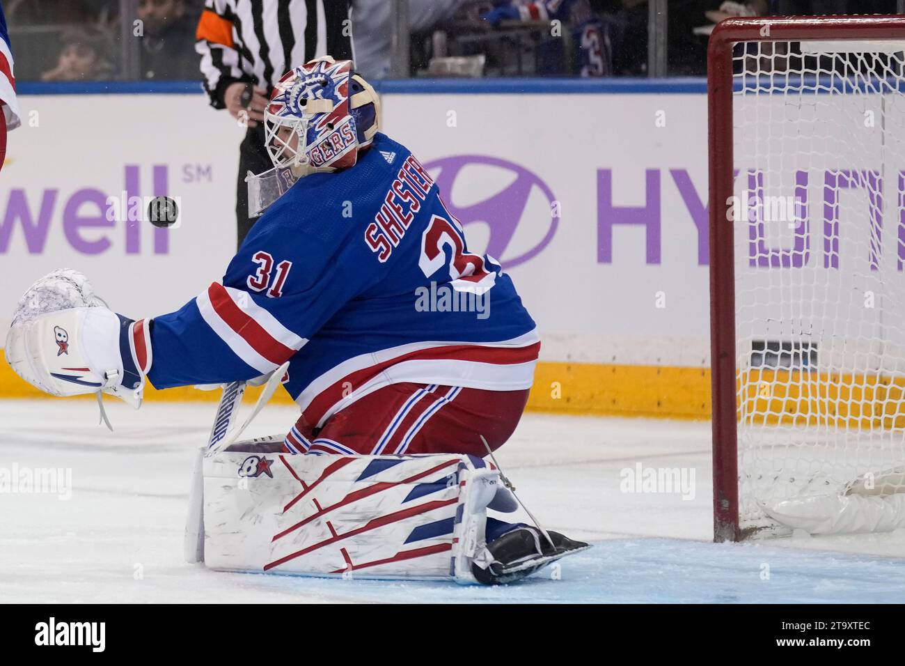 New York Rangers goaltender Igor Shesterkin makes a save during the ...