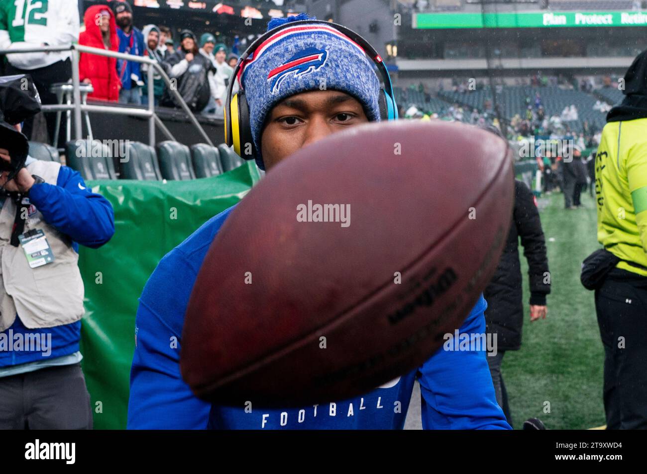 Buffalo Bills wide receiver Stefon Diggs (14) tosses the ball around ...