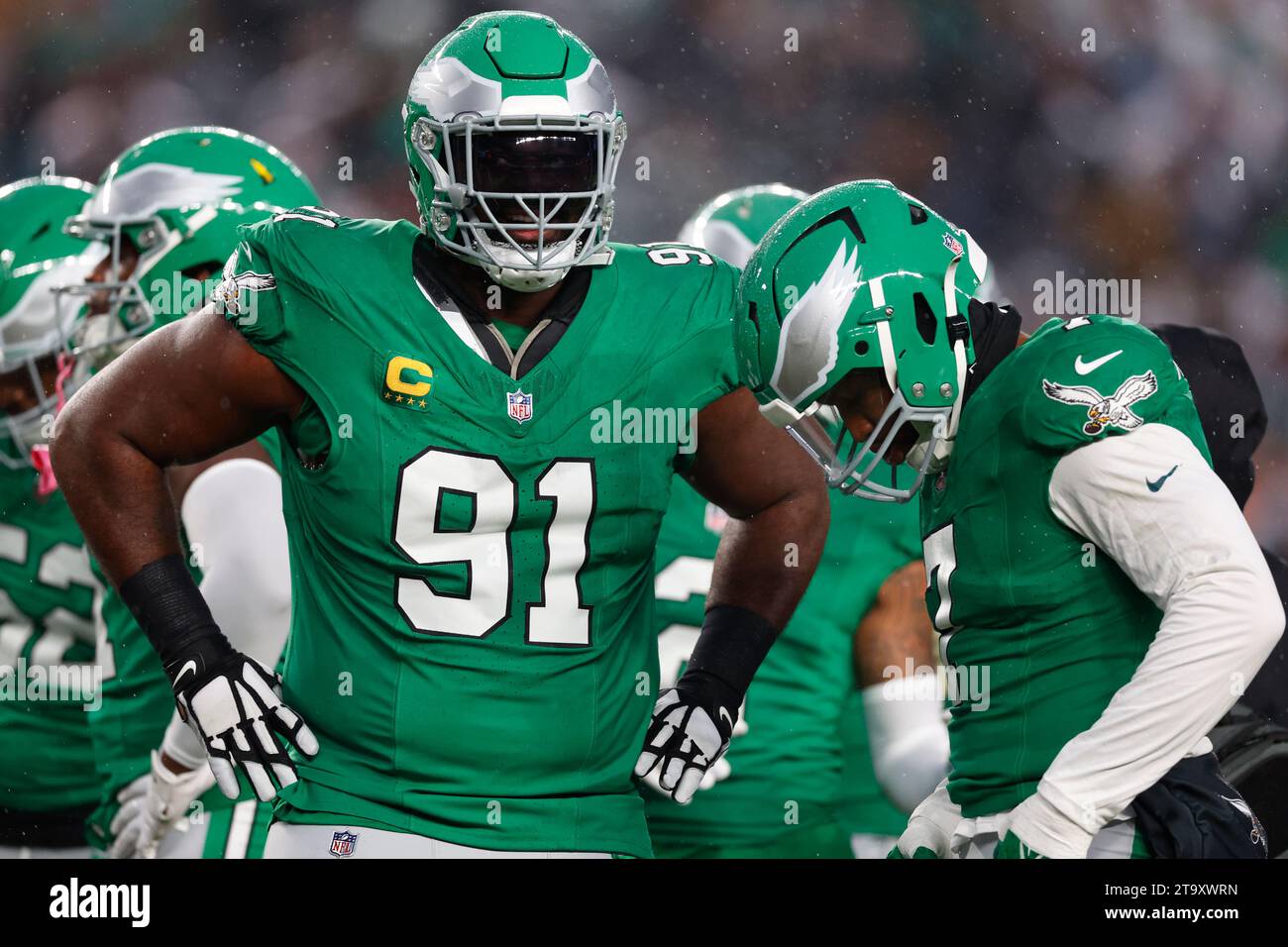 Philadelphia Eagles defensive tackle Fletcher Cox (91) talks with ...