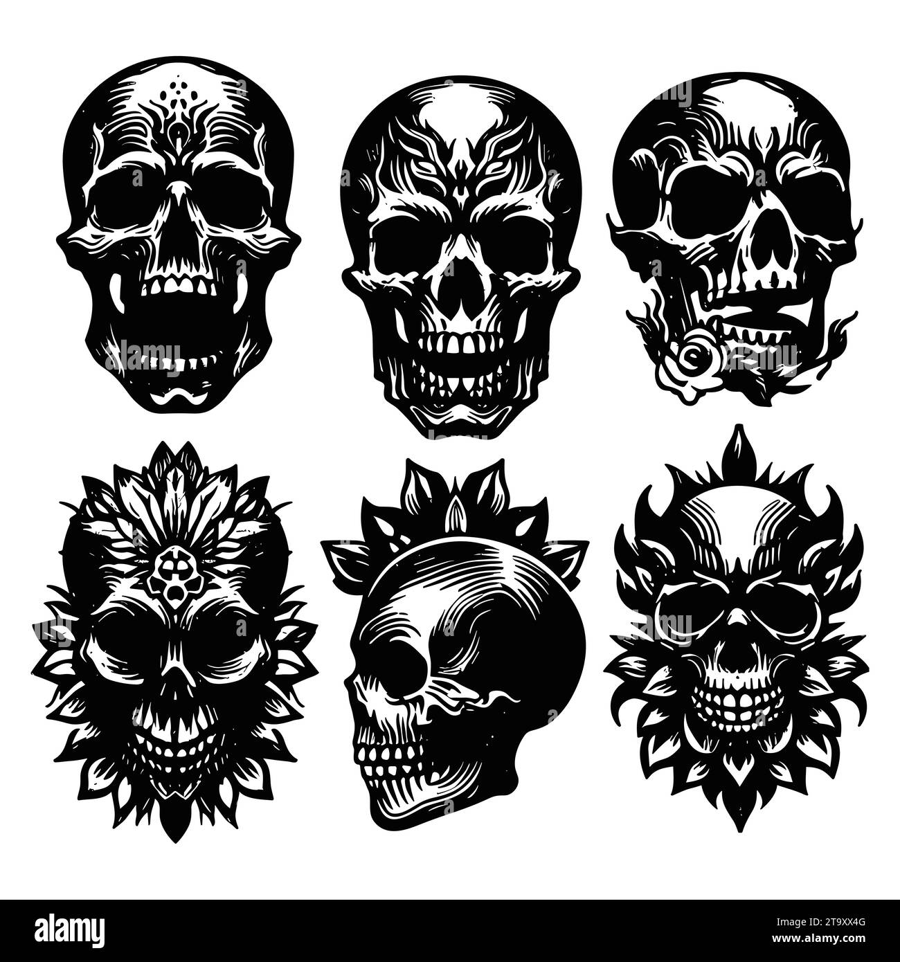 Set of skull silhouettes isolated on a white background, Vector ...