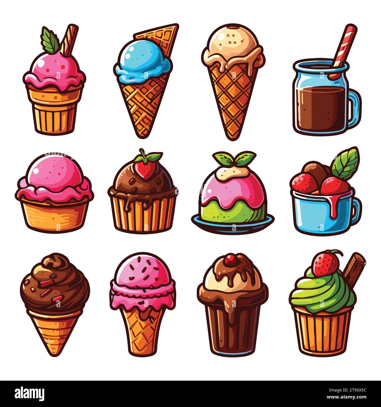 Set of Ice Cream on a white background, Vector illustration Stock ...