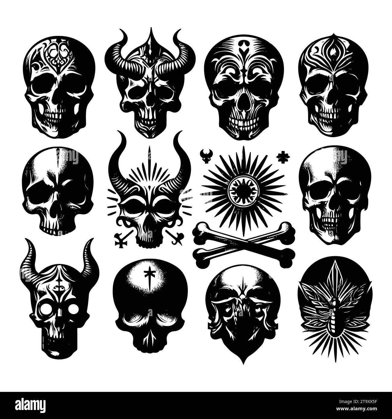 Set of skull silhouettes isolated on a white background, Vector ...