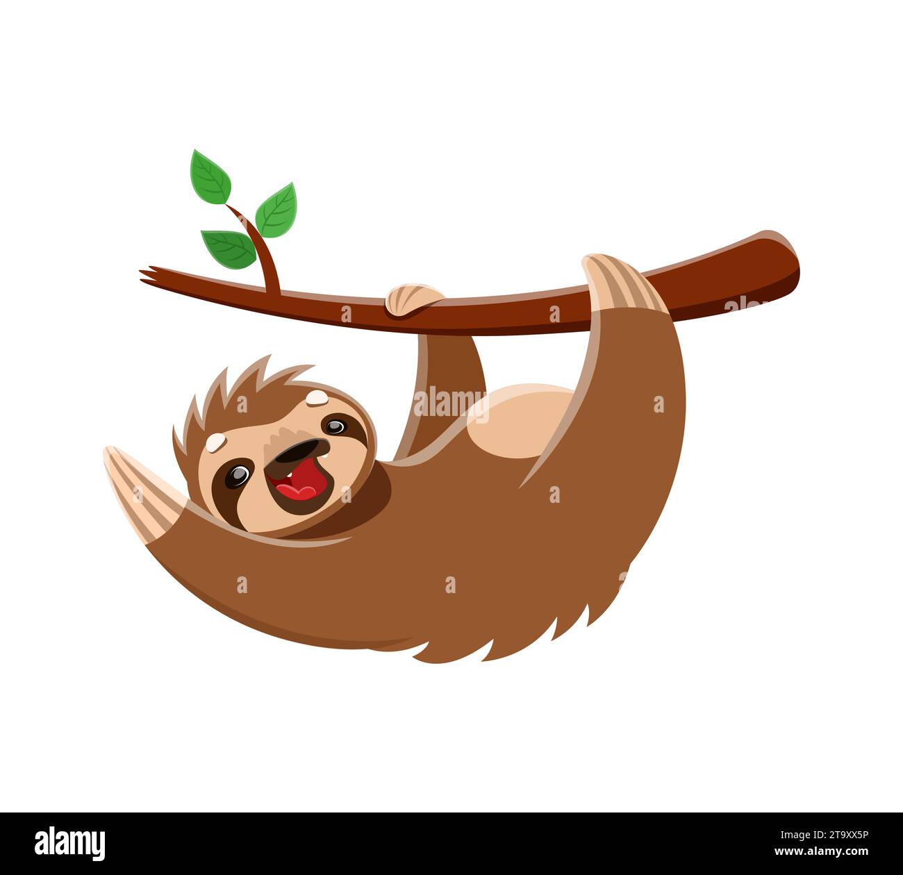 Cartoon sloth character, cheerful tropical animal with a big grin, lazy ...