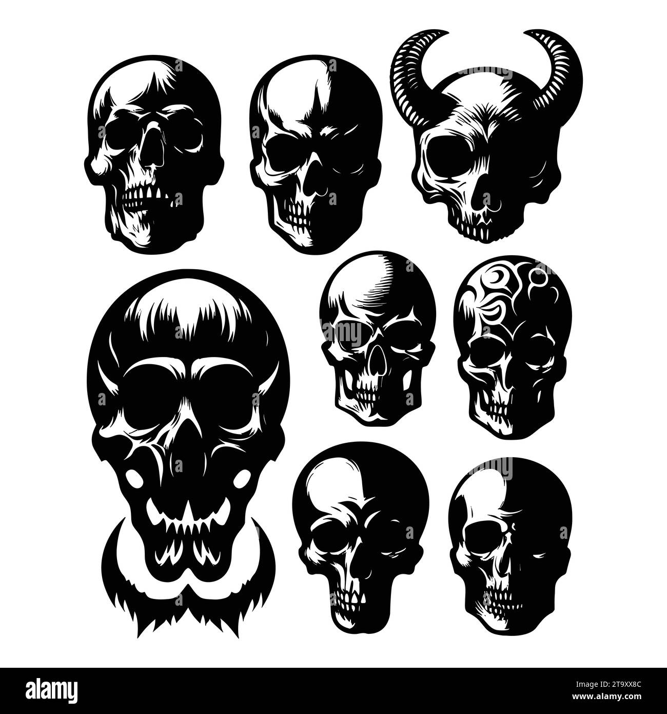 Set of skull silhouettes isolated on a white background, Vector ...