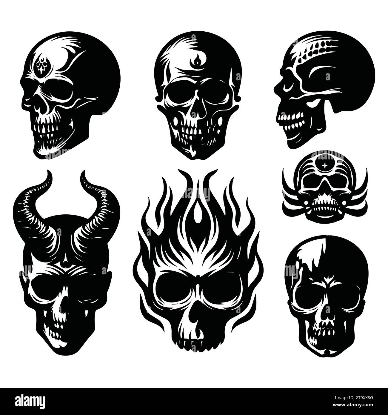 Set of skull silhouettes isolated on a white background, Vector ...