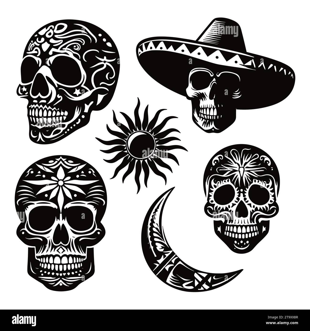 Set of skull silhouettes isolated on a white background, Vector ...