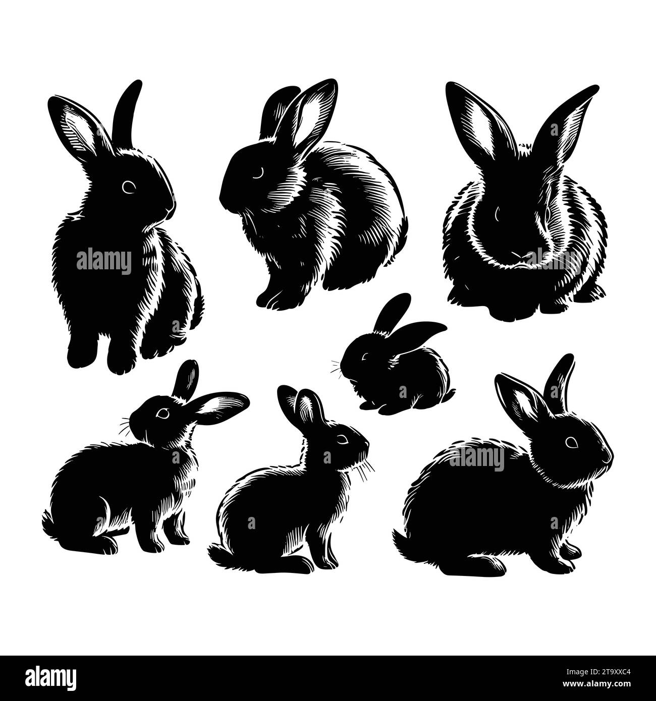 Set of bunny silhouettes isolated on a white background, Vector ...