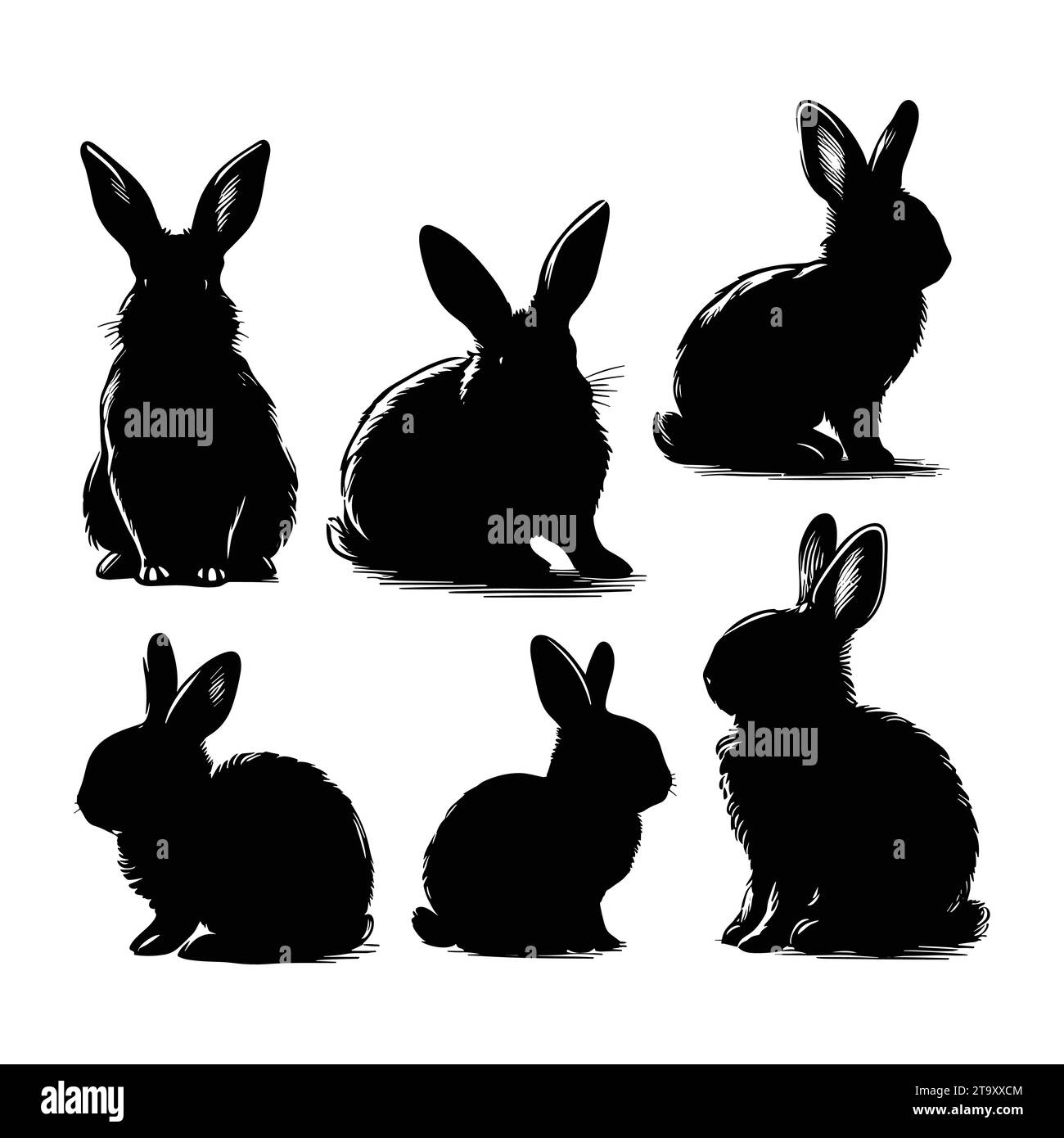 Set of bunny silhouettes isolated on a white background, Vector ...