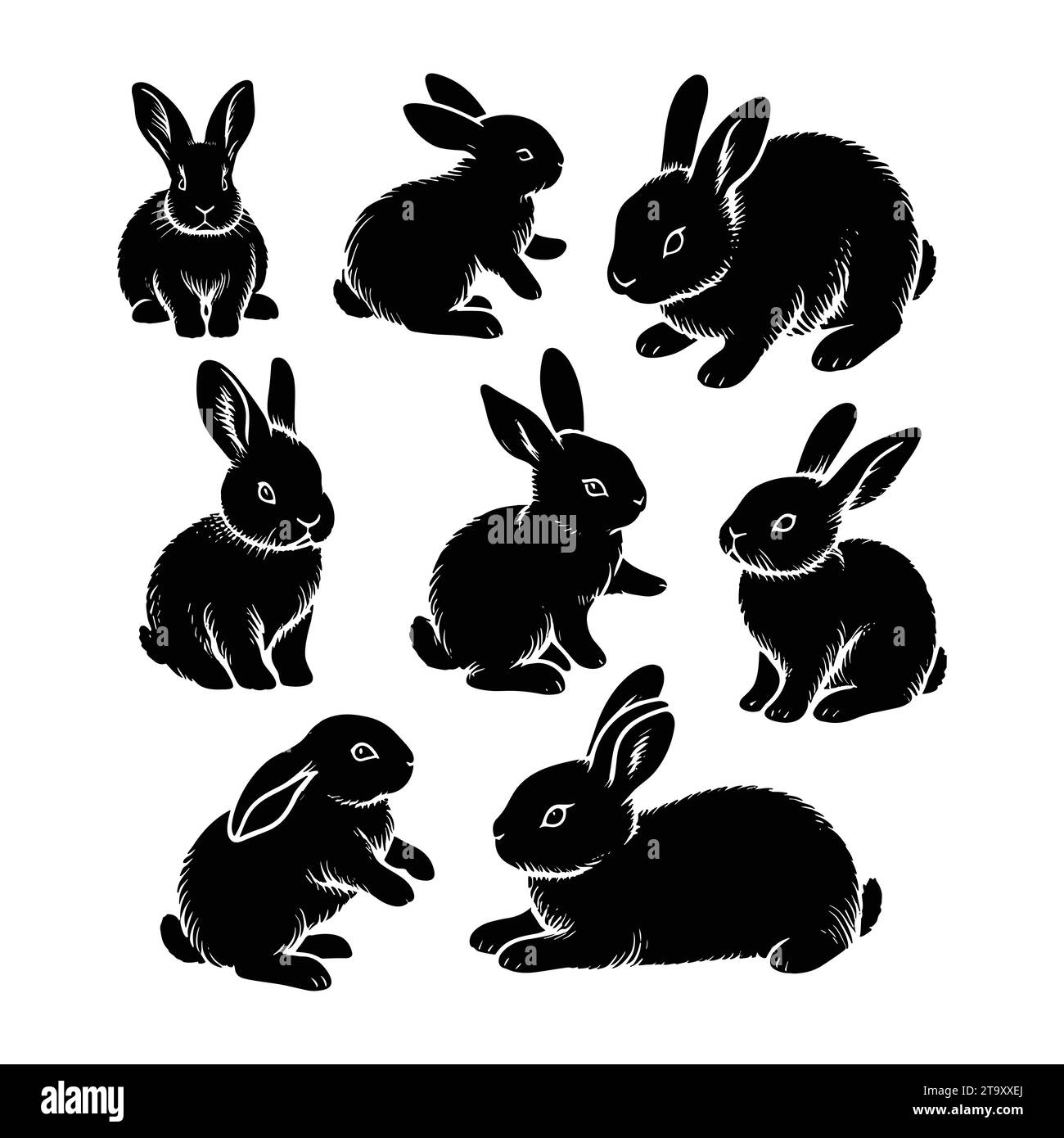 Set easter egg bunny Black and White Stock Photos & Images - Alamy