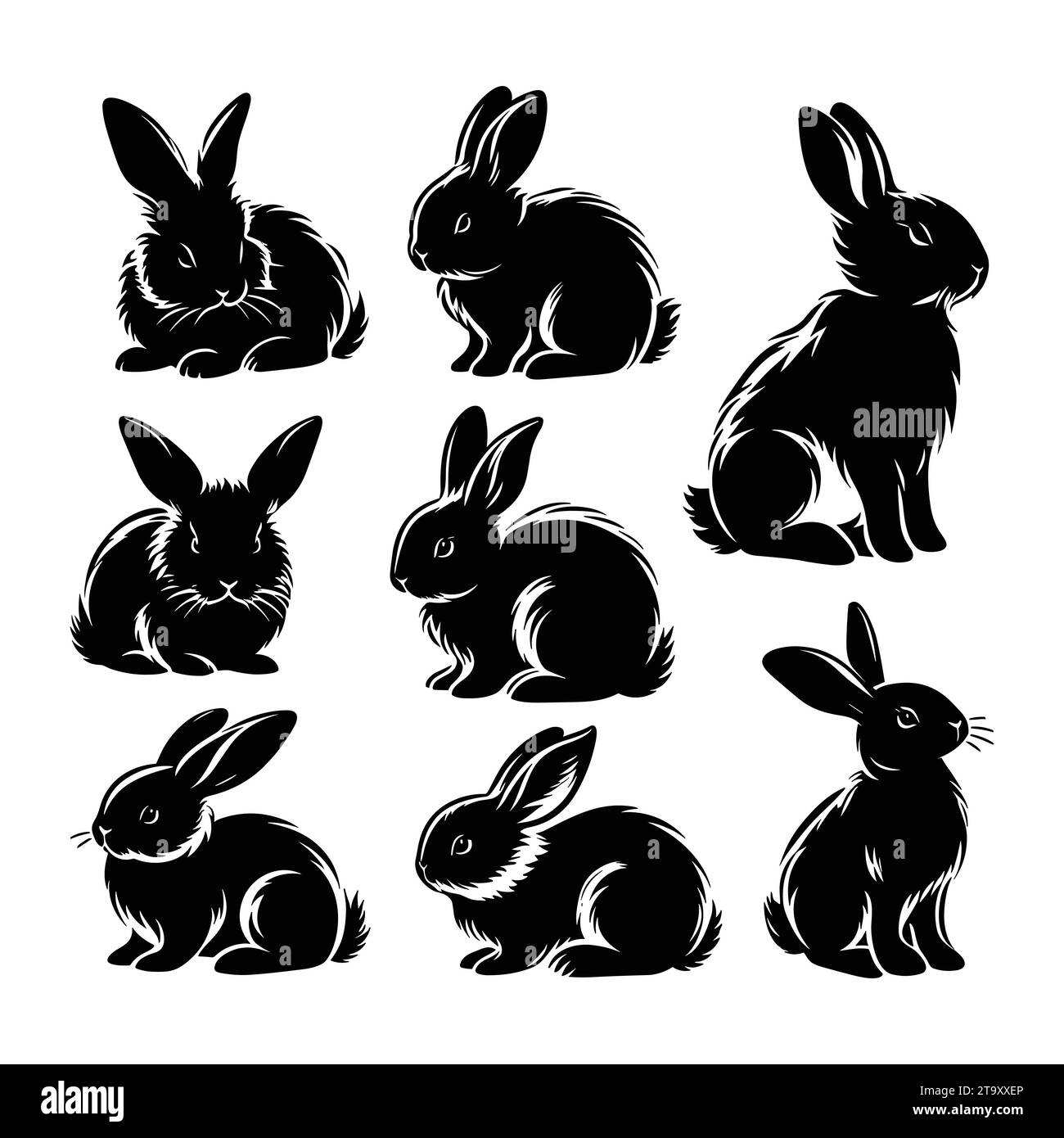 Set of bunny silhouettes isolated on a white background, Vector ...