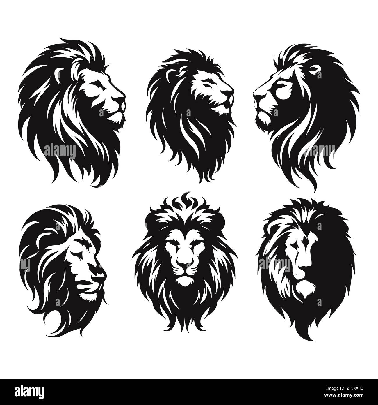 Set of lion silhouettes isolated on a white background, Vector ...