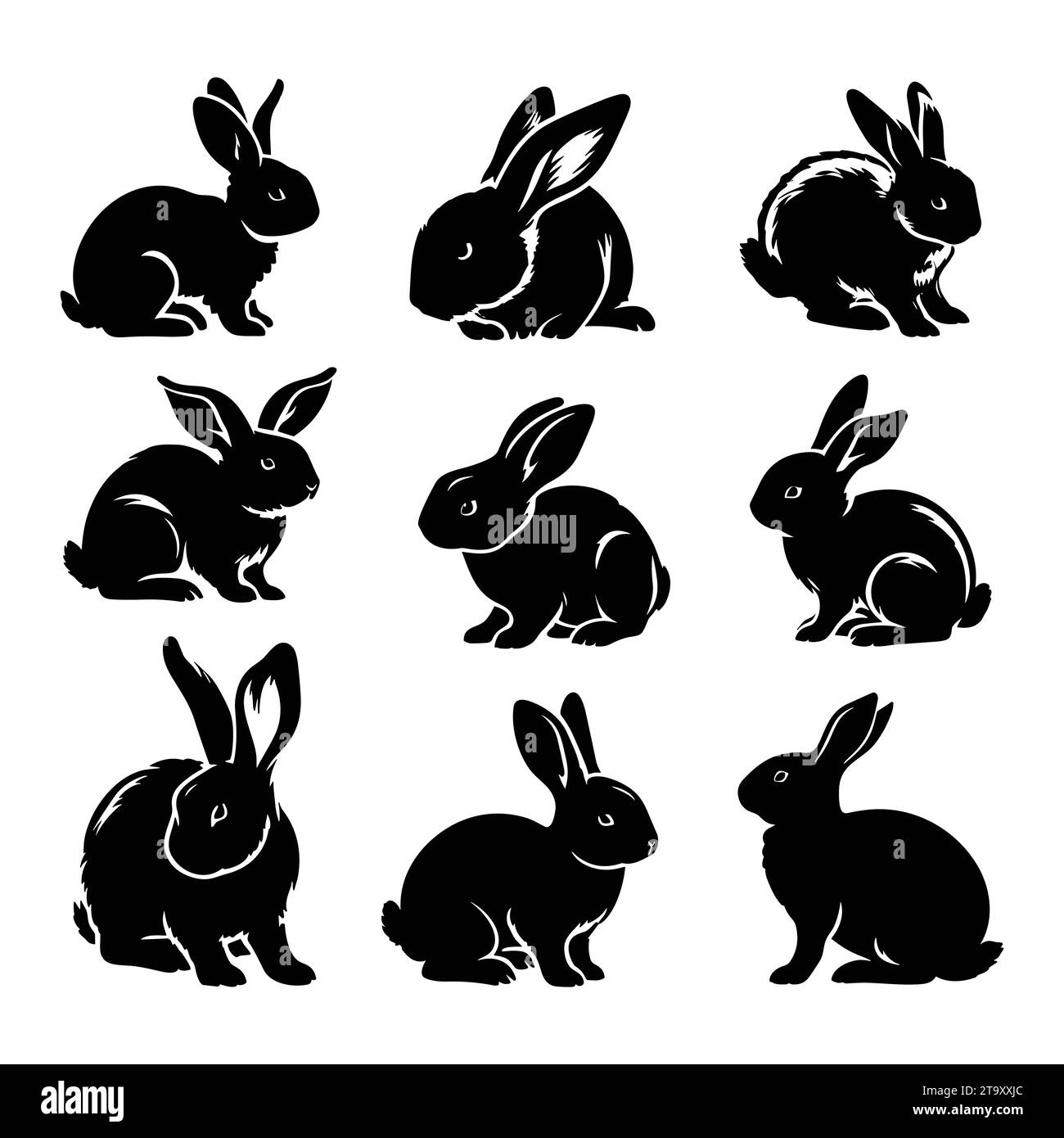Set of bunny silhouettes isolated on a white background, Vector ...
