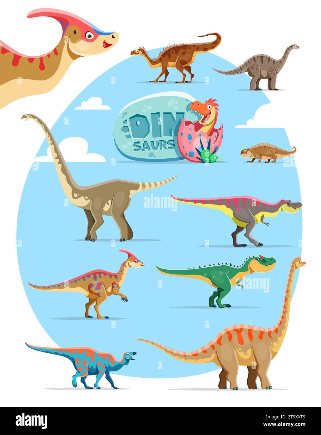 Cartoon dinosaurs funny characters. Plateosaurus, Vulcanodon ...