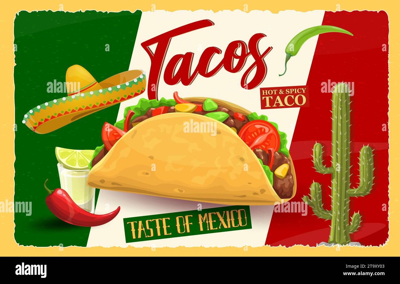 Mexican tacos vintage banner. Vector nostalgic scratched background ...