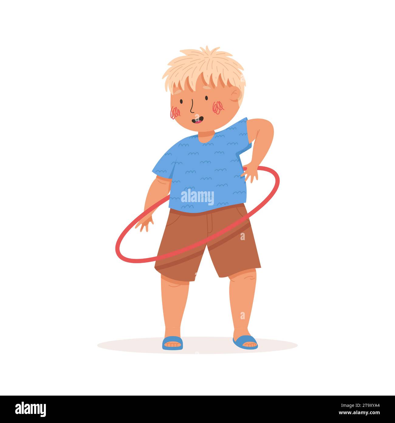Happy little boy spinning a hula hoop. Vector illustration. Summer ...