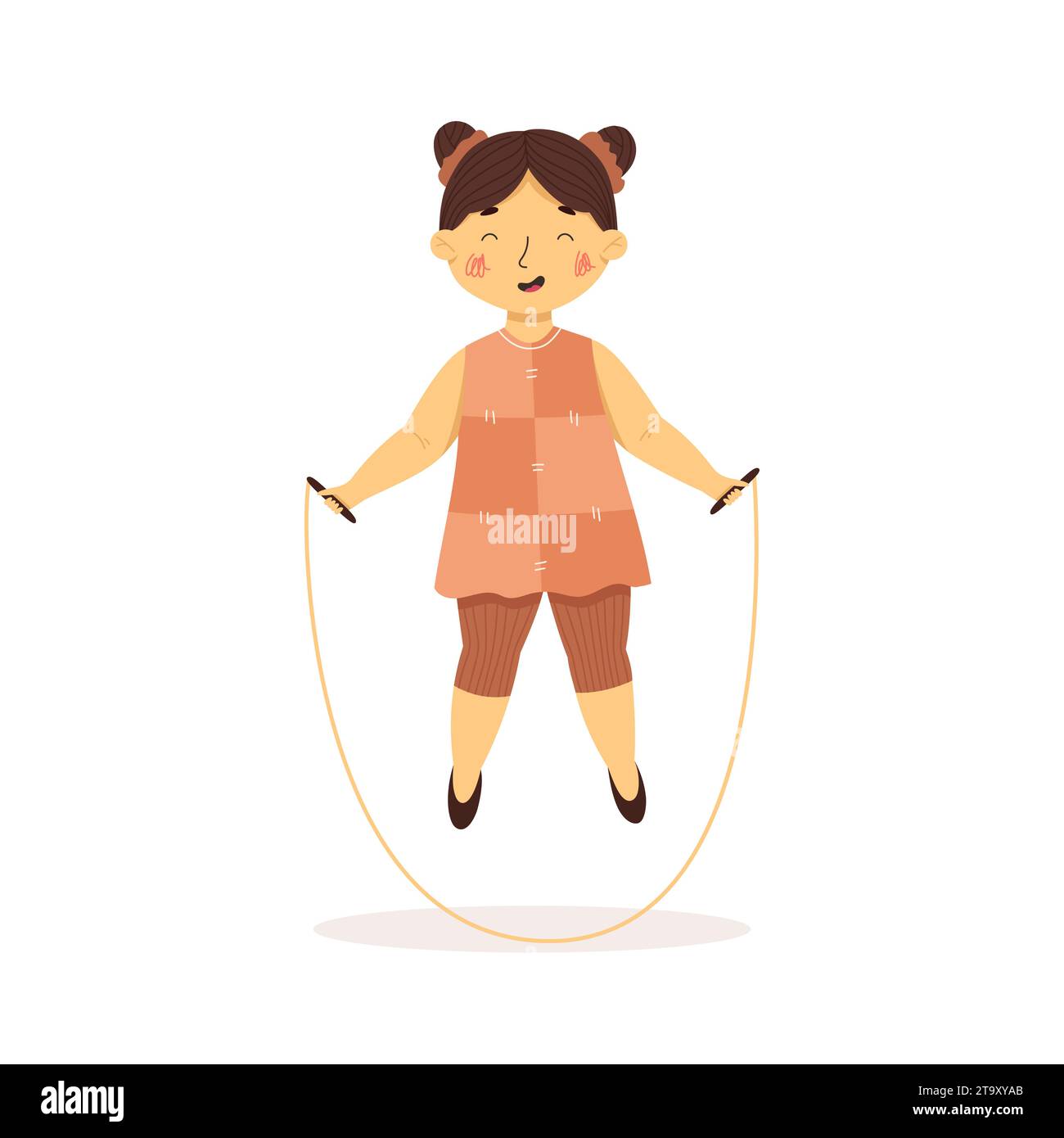 Happy asian girl jumping rope. Vector illustration. Summer activities ...