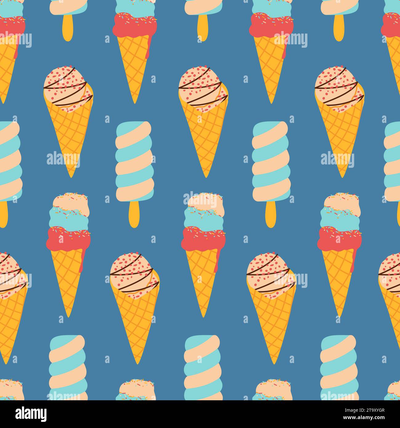 Colorful ice cream vector seamless pattern. Types of dessert. Ice cream ...