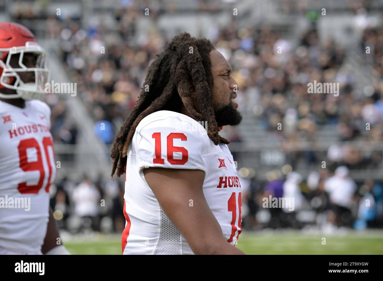 Houston defensive back Brian George (16) walks on the sideline prior to ...