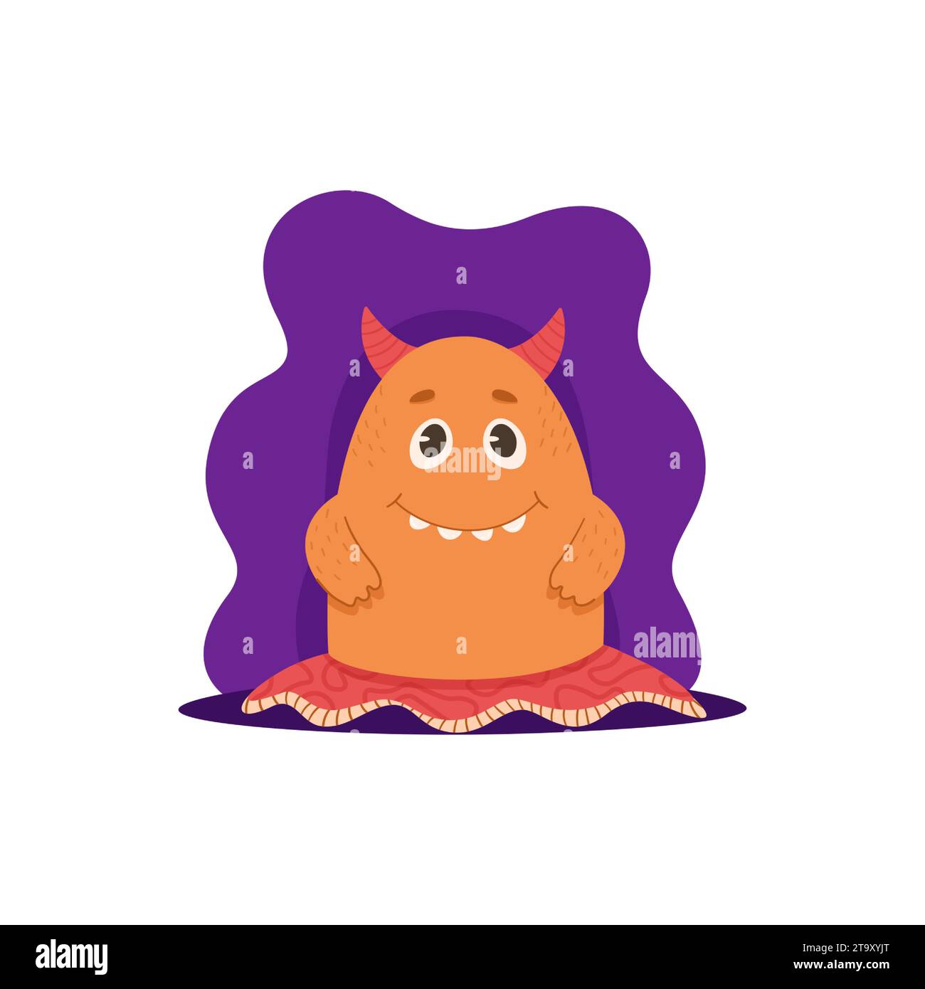 Cute alien character with horns vector illustration. Friendly orange ...