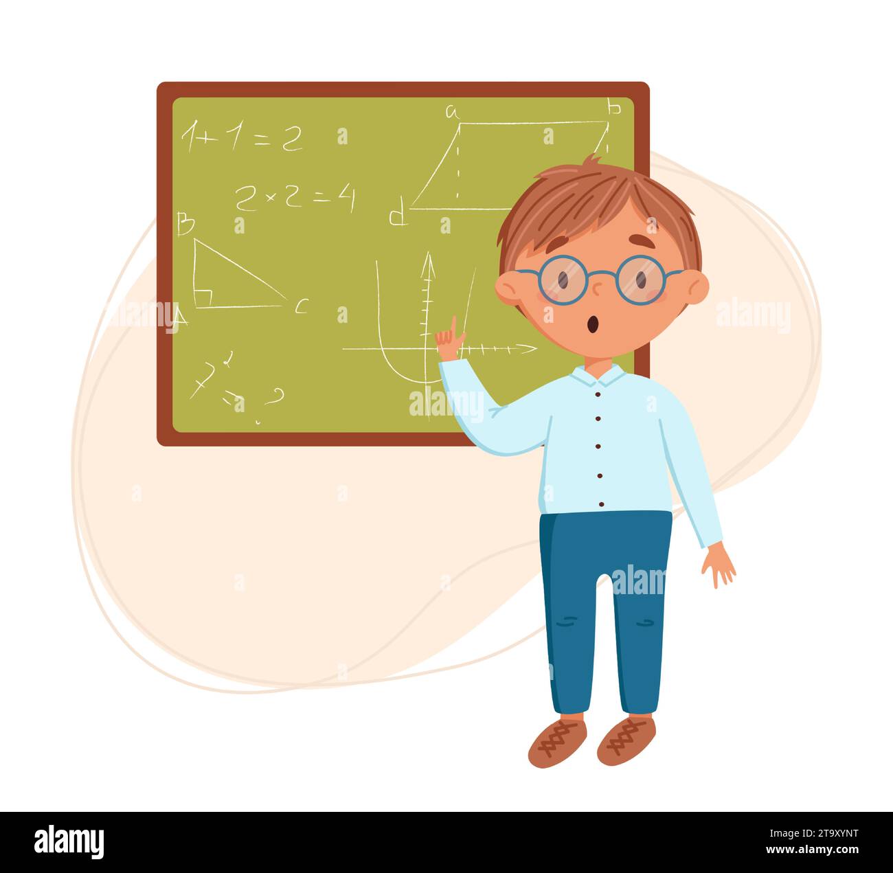 Cute blond boy learning at school vector illustration. Daily routine ...