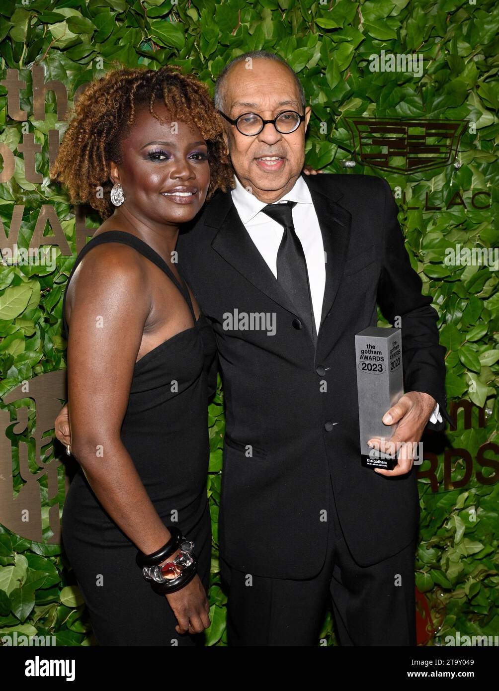 Karine Jean-Pierre, left, and George C. Wolfe pose in the winner's room ...