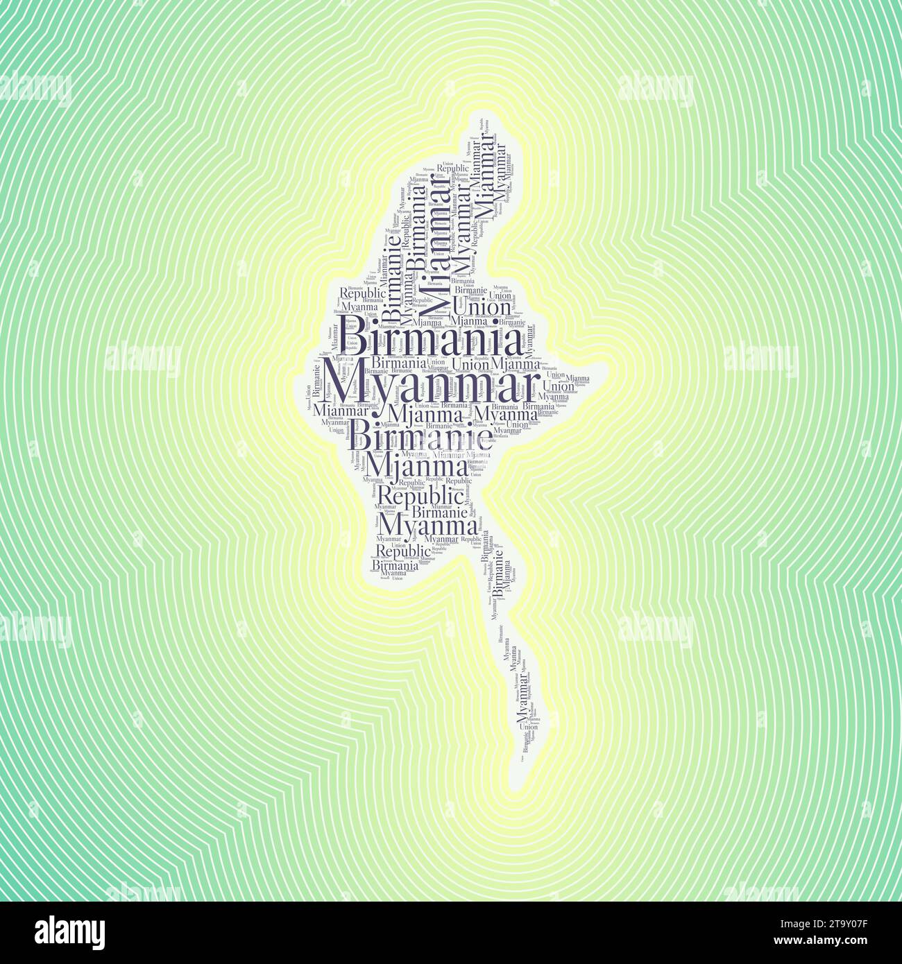 Myanmar shape formed by country name in multiple languages. Myanmar ...
