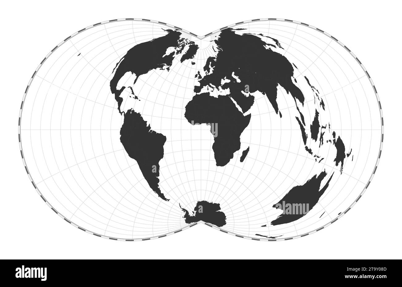 Vector world map. Rectangular (War Office) polyconic projection. Plain ...