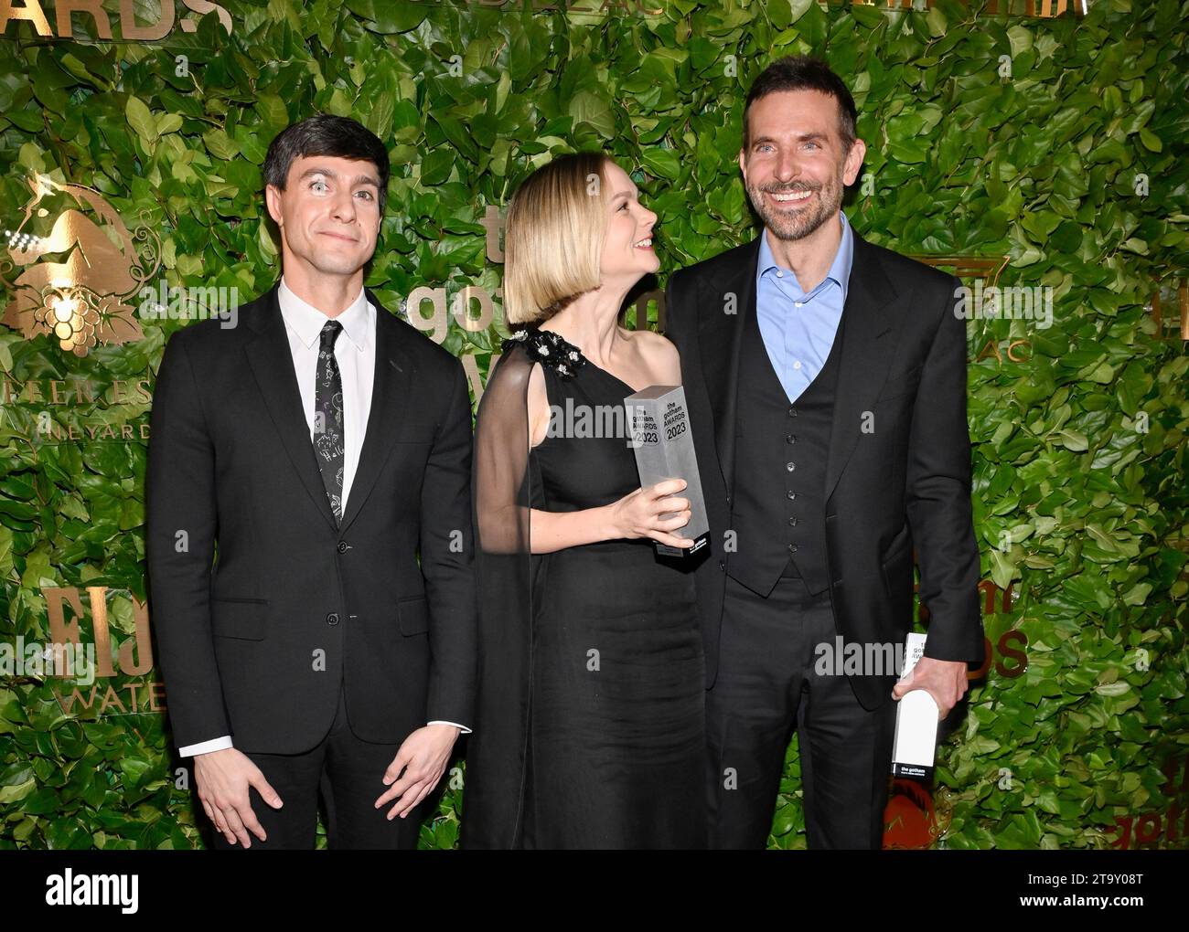 Gideon Glick, left, Carey Mulligan and Bradley Cooper pose in the ...