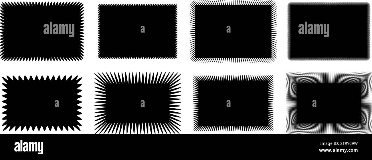 Wavy Edge Rectangle Shape Collection Jagged Rectangular Form Set Black Zig Zag Graphic Design