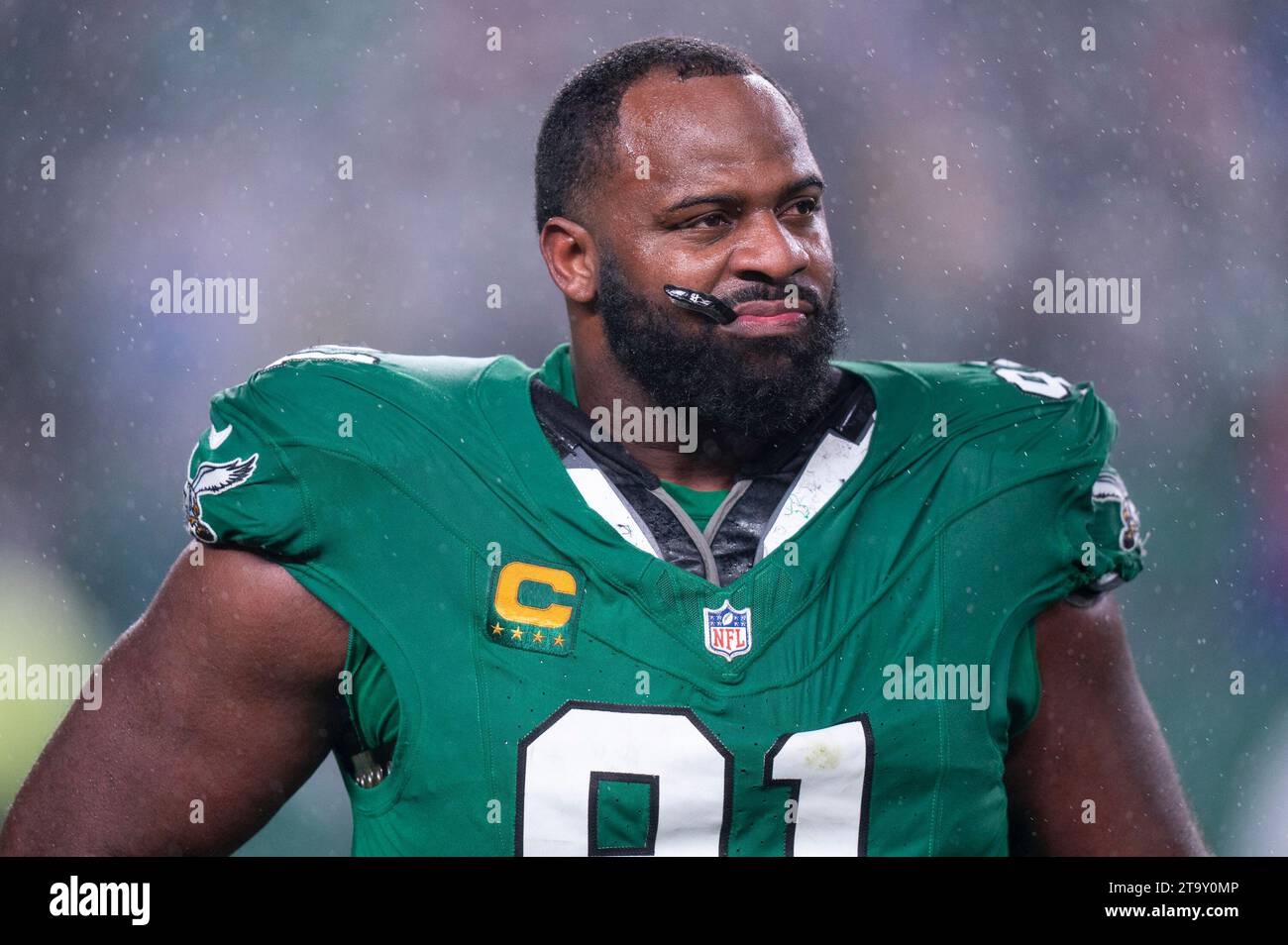 Philadelphia Eagles defensive tackle Fletcher Cox (91) looks on as he ...