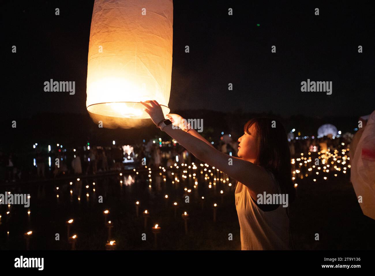 Doi Saket, Thailand. 27th Nov, 2023. People release lanterns during Yi Peng (Yee Peng) Festival ...